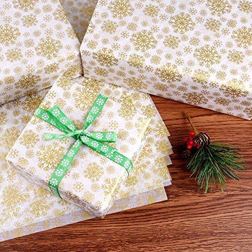 MIAHART 60 Gold Christmas Snowflake Tissue Paper Sheets 50x35cm Christmas Wrapping Paper for DIY and Craft Gift Bags Decorations(Gold)