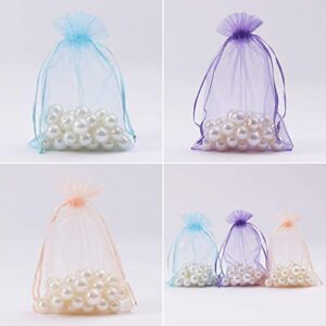 HRX Package 150pcs Organza Gift Bags, 4 x 6 inch Mesh Drawstring Bags Jewelry Pouches for Wedding Birthday Baby Shower Party Favor (Peach Baby Blue Purple)