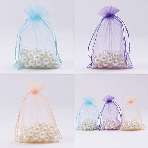 HRX Package 150pcs Organza Gift Bags, 4 x 6 inch Mesh Drawstring Bags Jewelry Pouches for Wedding Birthday Baby Shower Party Favor (Peach Baby Blue Purple)