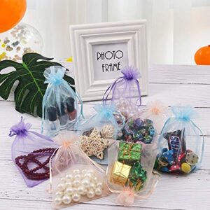 HRX Package 150pcs Organza Gift Bags, 4 x 6 inch Mesh Drawstring Bags Jewelry Pouches for Wedding Birthday Baby Shower Party Favor (Peach Baby Blue Purple)