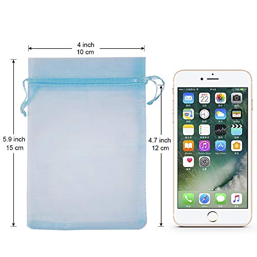 HRX Package 150pcs Organza Gift Bags, 4 x 6 inch Mesh Drawstring Bags Jewelry Pouches for Wedding Birthday Baby Shower Party Favor (Peach Baby Blue Purple)