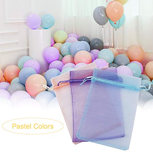 HRX Package 150pcs Organza Gift Bags, 4 x 6 inch Mesh Drawstring Bags Jewelry Pouches for Wedding Birthday Baby Shower Party Favor (Peach Baby Blue Purple)