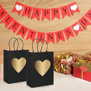 16 Pcs Heart Shape Gift Bags Medium Size Black Gift Bags with Handles Black Paper Bags for Wedding Valentines Party Favors Shopping Retail Boutique