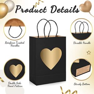 16 Pcs Heart Shape Gift Bags Medium Size Black Gift Bags with Handles Black Paper Bags for Wedding Valentines Party Favors Shopping Retail Boutique