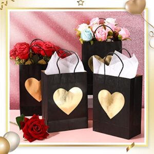 16 Pcs Heart Shape Gift Bags Medium Size Black Gift Bags with Handles Black Paper Bags for Wedding Valentines Party Favors Shopping Retail Boutique