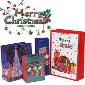 Smarimple Christmas Bags Bulk Set Includes Assorted Sizes 3 Jumbo 5 Large 6 Medium 2 Wine Bags 16 Count Glitter Design with 12 Sheets Tissue Paper