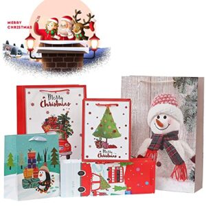 Smarimple Christmas Bags Bulk Set Includes Assorted Sizes 3 Jumbo 5 Large 6 Medium 2 Wine Bags 16 Count Glitter Design with 12 Sheets Tissue Paper