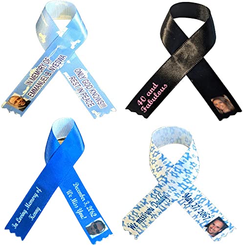 Personalized Ribbon Bow with Optional Pin for Memorial Funeral Awareness Event Or Party with Custom Printed Photo