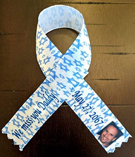 Personalized Ribbon Bow with Optional Pin for Memorial Funeral Awareness Event Or Party with Custom Printed Photo