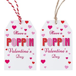 valentines day tags,have a poppin valentine’s day gift tags,100 pcs paper gift tags with string,for valentine’s day gift decor,party favor bags