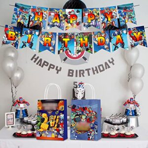 UINE 16 Pcs Trans_former Rescue Bots Party Paper Gift Bags, 2 Styles Party Favor Bags Handles Baby Fans Trans_former Birthday Party Decorations, Goody Bags Candy Gift Bags, 16 Count (Pack of 1)