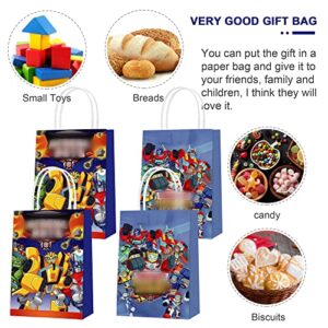 UINE 16 Pcs Trans_former Rescue Bots Party Paper Gift Bags, 2 Styles Party Favor Bags Handles Baby Fans Trans_former Birthday Party Decorations, Goody Bags Candy Gift Bags, 16 Count (Pack of 1)