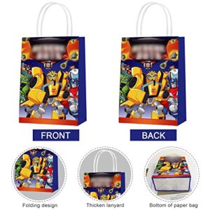 UINE 16 Pcs Trans_former Rescue Bots Party Paper Gift Bags, 2 Styles Party Favor Bags Handles Baby Fans Trans_former Birthday Party Decorations, Goody Bags Candy Gift Bags, 16 Count (Pack of 1)