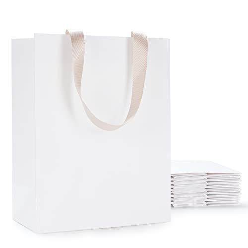 White Gift Bags, YACEYACE 10Pcs Kraft Paper Bags 8"x4.25"x10" White Paper Bags White Bags with Handles Paper Gift Gags White Paper Shopping Bags Merchandise Bags Goodie Bags Boutique Bags Retail Bags Party Bags Gift Bags