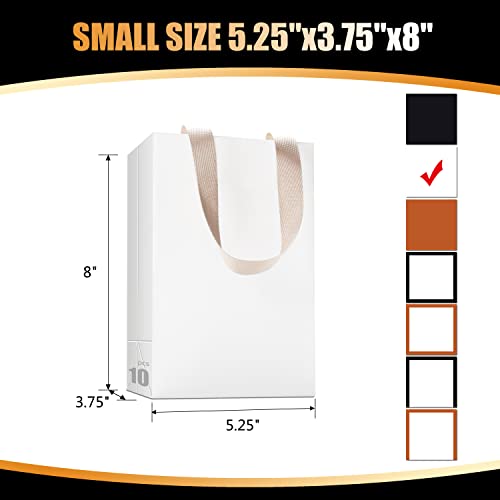 White Gift Bags, YACEYACE 10Pcs Kraft Paper Bags 8"x4.25"x10" White Paper Bags White Bags with Handles Paper Gift Gags White Paper Shopping Bags Merchandise Bags Goodie Bags Boutique Bags Retail Bags Party Bags Gift Bags