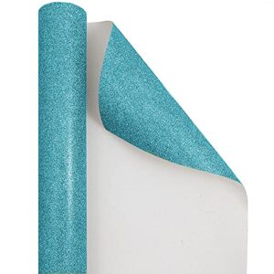 jam paper gift wrap – glitter wrapping paper – 25 sq ft – aqua blue glitter – roll sold individually