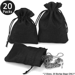 ADVcer Burlap Drawstring Bags Set, 5.5 x 4 and 4.8 x 3.5, Sacks 20 for Small Favor, Gift, Treat, Goodie, Party, Jewelry, Little Sachet, Coffee Bean, Mini Decor, Craft, Candy, Tea Storage (Black)