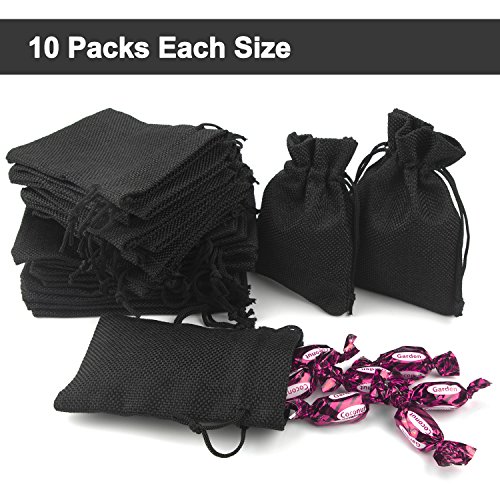 ADVcer Burlap Drawstring Bags Set, 5.5 x 4 and 4.8 x 3.5, Sacks 20 for Small Favor, Gift, Treat, Goodie, Party, Jewelry, Little Sachet, Coffee Bean, Mini Decor, Craft, Candy, Tea Storage (Black)