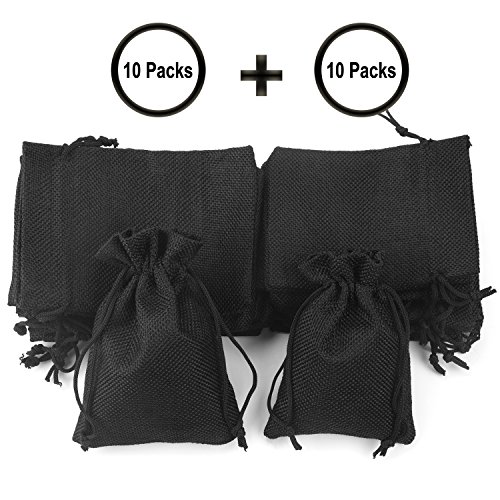 ADVcer Burlap Drawstring Bags Set, 5.5 x 4 and 4.8 x 3.5, Sacks 20 for Small Favor, Gift, Treat, Goodie, Party, Jewelry, Little Sachet, Coffee Bean, Mini Decor, Craft, Candy, Tea Storage (Black)