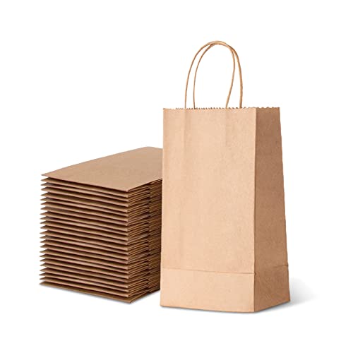 TOWRAP Small Gift Bags Bulk 100Pcs 5.25x3.75x8 Inch with Handles Brown Kraft Paper Bags,Party Bags, Shopping Bags,Retail Bags,Merchandise Bags,Favor Bags,Business Bags