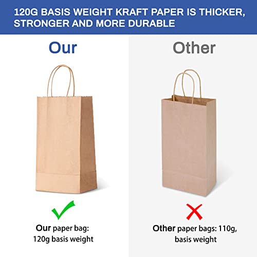 TOWRAP Small Gift Bags Bulk 100Pcs 5.25x3.75x8 Inch with Handles Brown Kraft Paper Bags,Party Bags, Shopping Bags,Retail Bags,Merchandise Bags,Favor Bags,Business Bags