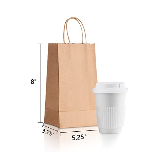 TOWRAP Small Gift Bags Bulk 100Pcs 5.25x3.75x8 Inch with Handles Brown Kraft Paper Bags,Party Bags, Shopping Bags,Retail Bags,Merchandise Bags,Favor Bags,Business Bags