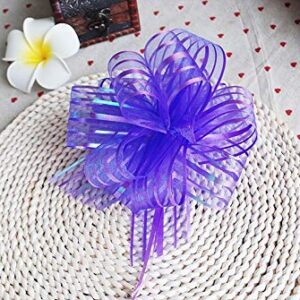 GUZON 12 Pieces Purple Pull Bow Large Organza Wrapping Pull Bow with Ribbon for Wedding Gift Baskets, 6 Inches Diameter