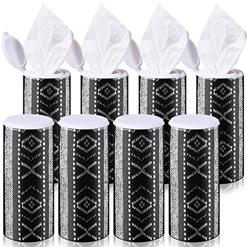 Vesici 8 Packs Car Tissues Boxes Travel for Refill Facial Printed Tube Box Cylinder Tissue Holder Round Container with Cartridge Cover Cup