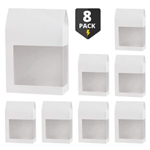 Hammont Gift Boxes (8 Pack) | Beautiful,Tall Paper Boxes with Window | White, 8x5.5x2.5 | Gift Boxes for Parties, Holidays, Weddings, Birthdays etc. | Cupcakes, Cookies, Candies, and More