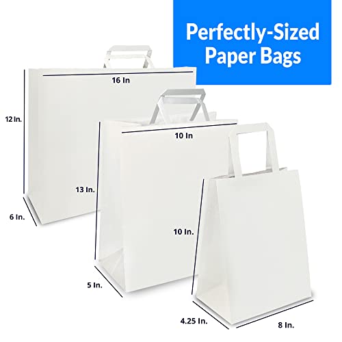 Reli. Paper Bags w/Handles, White | Assorted Large Sizes | 75 Pcs (25 Bags Per Size) - Bulk | 8x4.25x10-10x5x13-16x6x12 | White Paper Bags Combo Pack | Retail Bags/Shopping Bags, Gift Bags