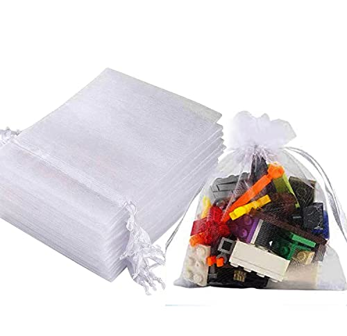 FOBGEL 50 Pcs White Organza Bags 3.5x4.7 (9x12cm), Drawstring Jewelry Gift Bag, Gift Bags Medium Size, For Party, Jewelry, Christmas, Lavender, Festival, Bathroom Soaps, Makeup, Organza Favor Bags