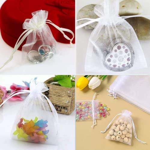 FOBGEL 50 Pcs White Organza Bags 3.5x4.7 (9x12cm), Drawstring Jewelry Gift Bag, Gift Bags Medium Size, For Party, Jewelry, Christmas, Lavender, Festival, Bathroom Soaps, Makeup, Organza Favor Bags