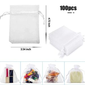 FOBGEL 50 Pcs White Organza Bags 3.5x4.7 (9x12cm), Drawstring Jewelry Gift Bag, Gift Bags Medium Size, For Party, Jewelry, Christmas, Lavender, Festival, Bathroom Soaps, Makeup, Organza Favor Bags