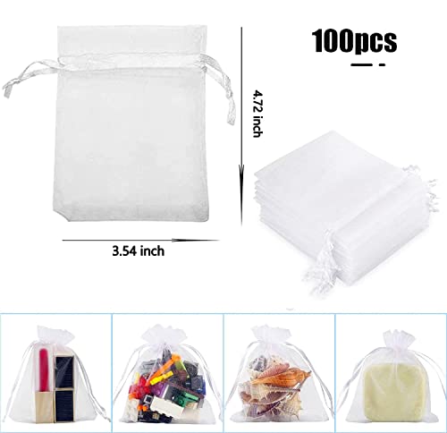 FOBGEL 50 Pcs White Organza Bags 3.5x4.7 (9x12cm), Drawstring Jewelry Gift Bag, Gift Bags Medium Size, For Party, Jewelry, Christmas, Lavender, Festival, Bathroom Soaps, Makeup, Organza Favor Bags