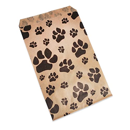 CuteBox Pawprint Kraft Flat Paper Gift Bags 100pcs (4" x 6") for Crafts, Party Favors, Retail, Merchandise, Tradeshows, Handmade Goods, Arts and Crafts, Outdoor Events, Holidays, Weddings