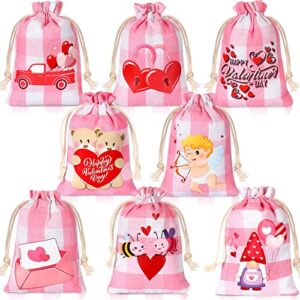 24 pcs valentine’s day burlap gift bags buffalo plaid drawstring bags reusable burlap sachet bags empty pink white buffalo plaid party supplies gift wrap bags burlap favor bags for wedding shower diy