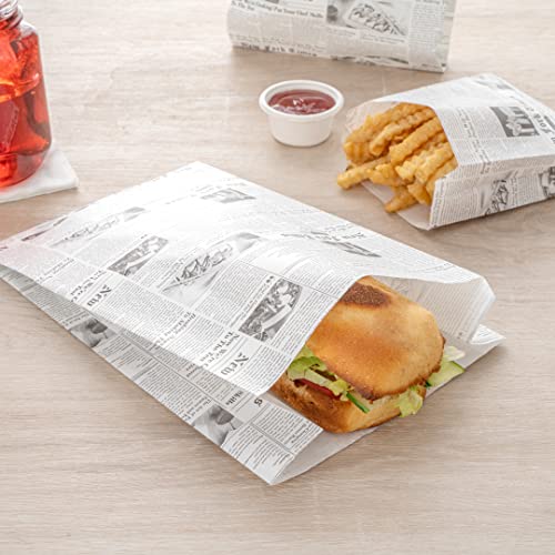 Bag Tek Newsprint Paper French Fry / Snack Bag - 7" x 3" x 11" - 100 count box