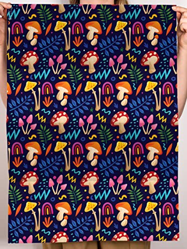 Mushroom Wrapping Paper - For Men And Women - 6 Sheets Thick Gift Wrap - Black Colorful Psychedelic - For Birthday Halloween Christmas - Comes With Fun Stickers - By Central 23