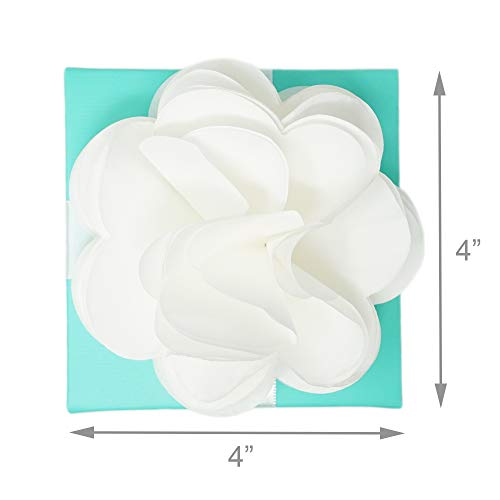 Premium Favor Gift Box for Wedding, Bridal Shower, Birthday and All Events, 4x4x2 Size, 10 Count Per Pack (1-Pack, Robin Egg Blue) - Includes White Satin Ribbons & Paper Flower for Each Box