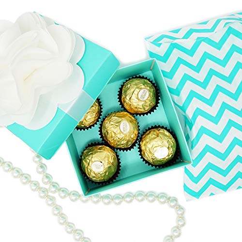 Premium Favor Gift Box for Wedding, Bridal Shower, Birthday and All Events, 4x4x2 Size, 10 Count Per Pack (1-Pack, Robin Egg Blue) - Includes White Satin Ribbons & Paper Flower for Each Box