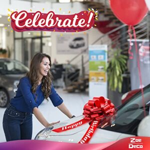 Zoe Deco Happy Birthday Car Bow (Red, 18 inch) Gift Bows, Giant Bow for Car, Birthday Bow, Huge Car Bow, Car Bows, Big Red Bow, Bow for Gifts, Christmas Bows for Cars, Gift Wrapping, Big Gift Bow