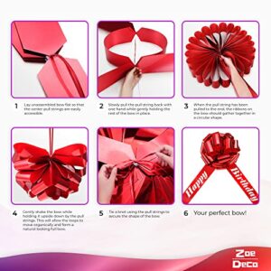 Zoe Deco Happy Birthday Car Bow (Red, 18 inch) Gift Bows, Giant Bow for Car, Birthday Bow, Huge Car Bow, Car Bows, Big Red Bow, Bow for Gifts, Christmas Bows for Cars, Gift Wrapping, Big Gift Bow