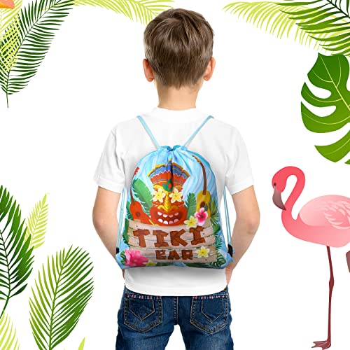 24 Pcs Hawaiian Party Favor Bags Hawaii Themed Aloha Drawstring Bags Tropical Goodie Bags Flamingo Gift Bag for Birthday, Bridal Shower, Events, Summer, Beach, Pool Backpack, 12 x 10 Inch