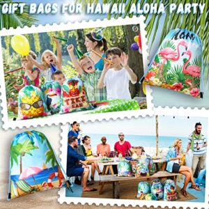 24 Pcs Hawaiian Party Favor Bags Hawaii Themed Aloha Drawstring Bags Tropical Goodie Bags Flamingo Gift Bag for Birthday, Bridal Shower, Events, Summer, Beach, Pool Backpack, 12 x 10 Inch