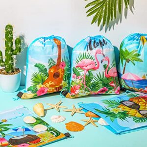 24 Pcs Hawaiian Party Favor Bags Hawaii Themed Aloha Drawstring Bags Tropical Goodie Bags Flamingo Gift Bag for Birthday, Bridal Shower, Events, Summer, Beach, Pool Backpack, 12 x 10 Inch