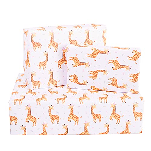 CENTRAL 23 - Wrapping Paper for Baby Boys - 6 Sheets of Birthday Gift Wrap for Girls - Giraffes - Animals - Recyclable