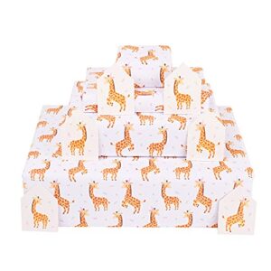 CENTRAL 23 - Wrapping Paper for Baby Boys - 6 Sheets of Birthday Gift Wrap for Girls - Giraffes - Animals - Recyclable