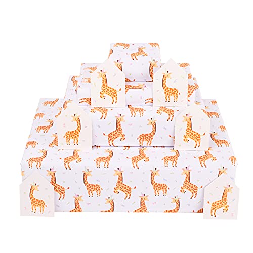 CENTRAL 23 - Wrapping Paper for Baby Boys - 6 Sheets of Birthday Gift Wrap for Girls - Giraffes - Animals - Recyclable