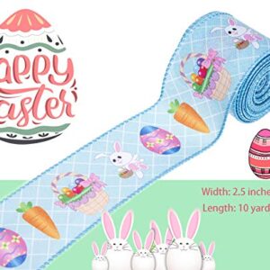 ATRBB Easter Wired Ribbon,2 1/2 Inch by 10 Yards Easter Egg Bunny Carrots Ribbon for Gift Wrapping,Wreath and Party Decoration