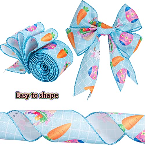 ATRBB Easter Wired Ribbon,2 1/2 Inch by 10 Yards Easter Egg Bunny Carrots Ribbon for Gift Wrapping,Wreath and Party Decoration